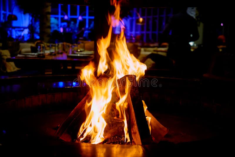 Birch Wood Burning in Fireplace Stock Photo - Image of light, room ...