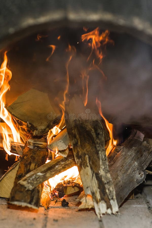Birch Wood Burning in the Russian Oven Stock Image - Image of brick ...