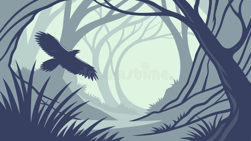 Bird in Abstract Forest, Geometric Nature, Flight Art, Vector Design ...