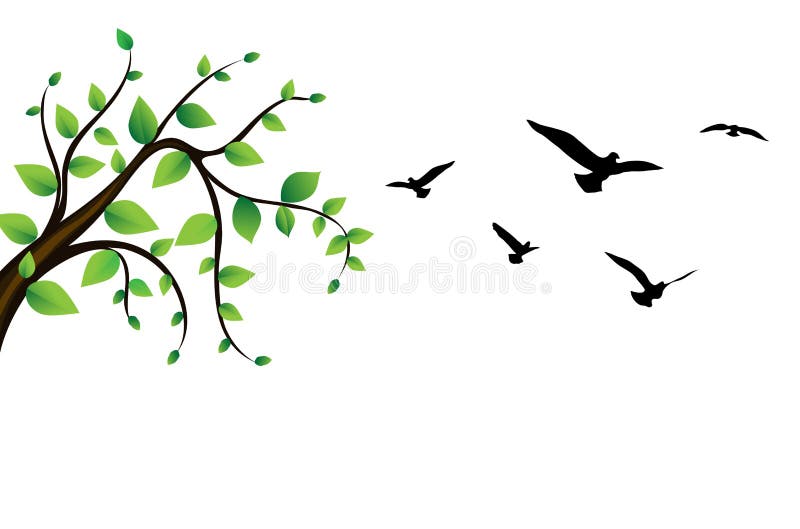 Bird Flying Around a Tree Branch Stock Illustration - Illustration of ...