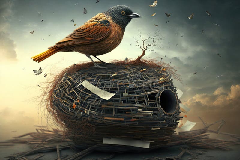 Bird As Architect Designs a Nest, Created with Generative AI Technology ...