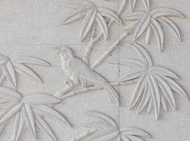 Bird and Bamboo Stone Wall Art Stock Image - Image of carve, culture ...