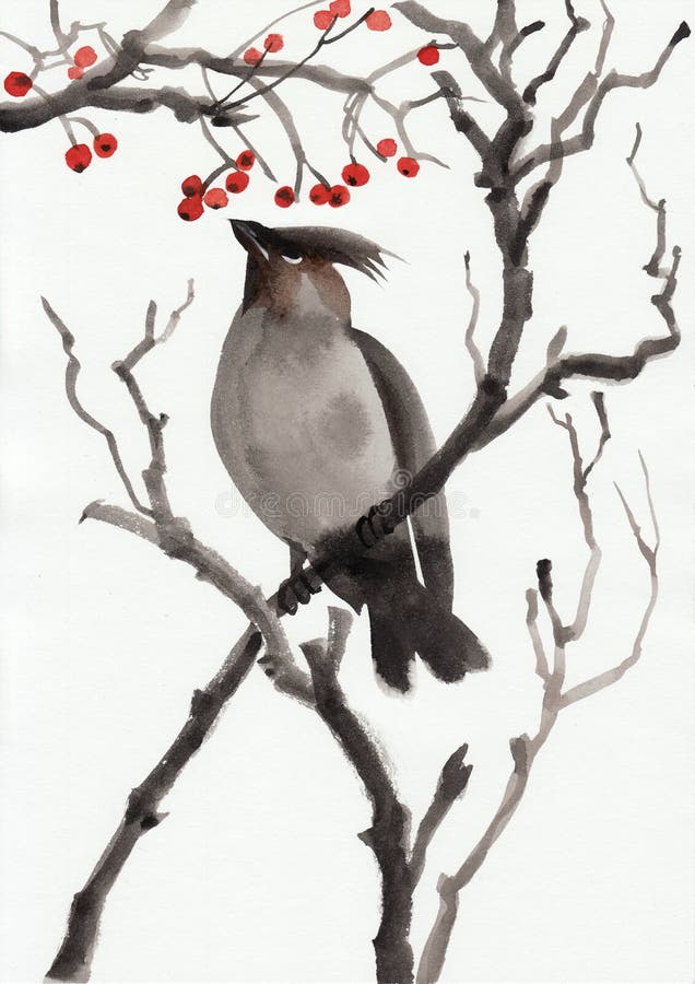 Bird and berry stock illustration. Illustration of spring - 28827847