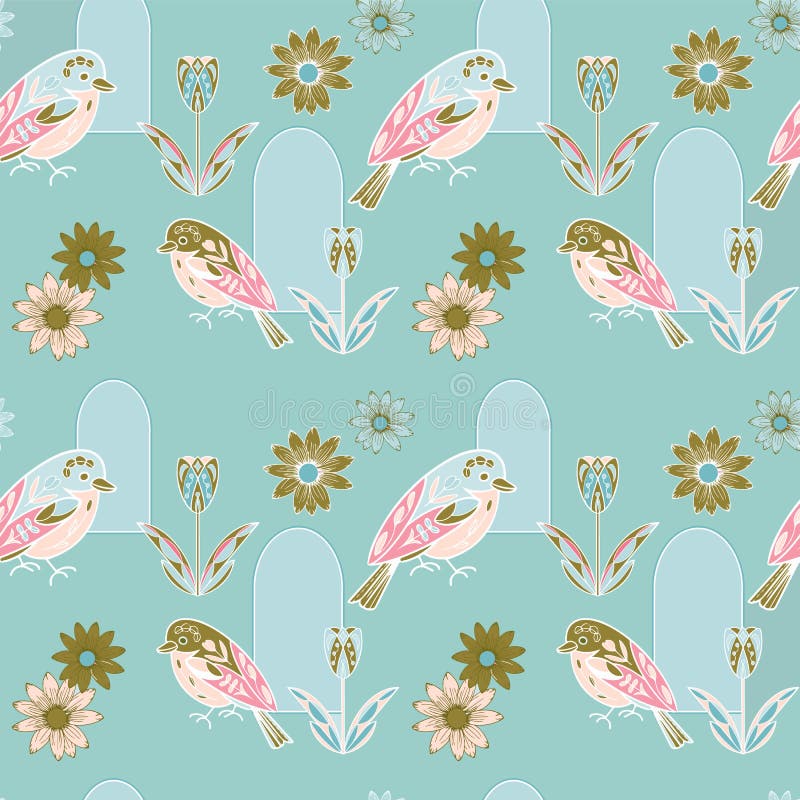 Bird Blossom Vector Repeat Pattern Print Background Stock Vector ...