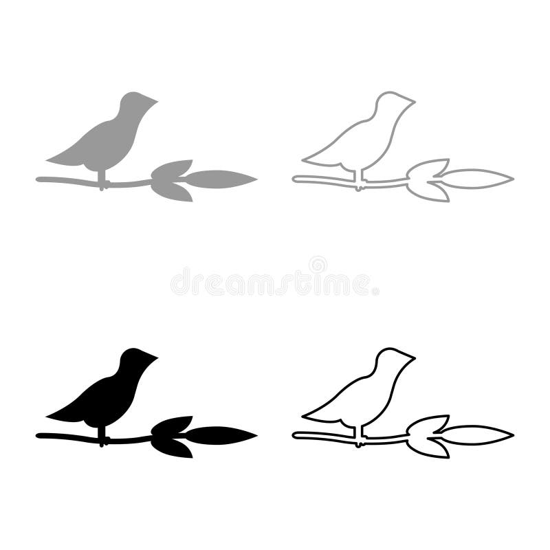 Bird on Branch with Leaves Silhouette Spring Concept Set Icon Grey ...