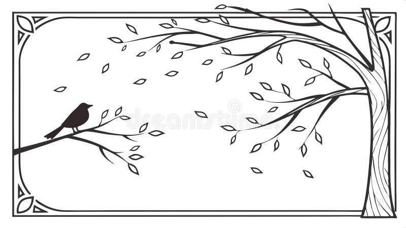 Bird on Branch in Oval Frame, Nature Motif Illustration Vector Design ...