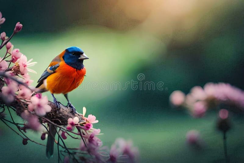 Bird on a Branch Red Backed Shrike Stock Illustration - Illustration of ...