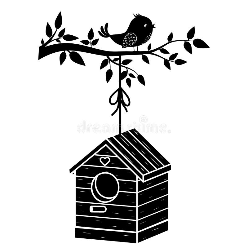 Bird on a Branch, Stencil, Isolated Illustration on a White Background ...