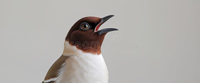 A Bird with a Brown Head and a White Neck is Looking Up. Stock Photo ...