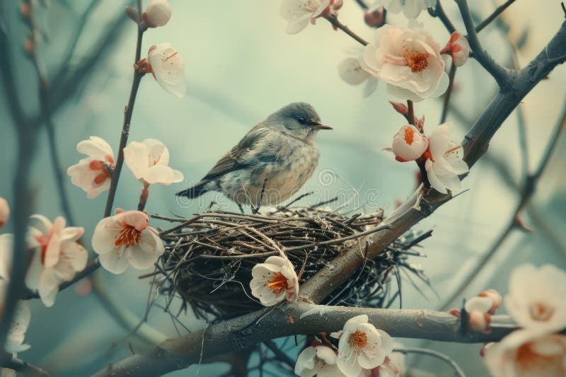 Bird Builds a Nest on a Tree Stock Photo - Image of home, brown: 349175856