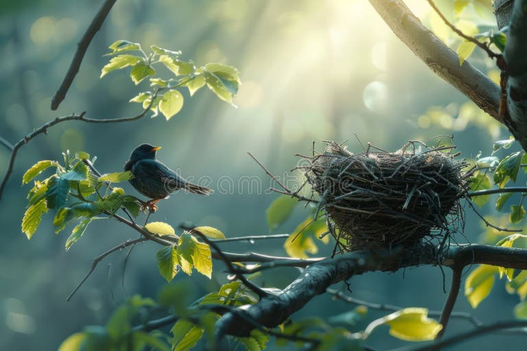 Bird Builds a Nest on a Tree Stock Image - Image of animal, ideas ...