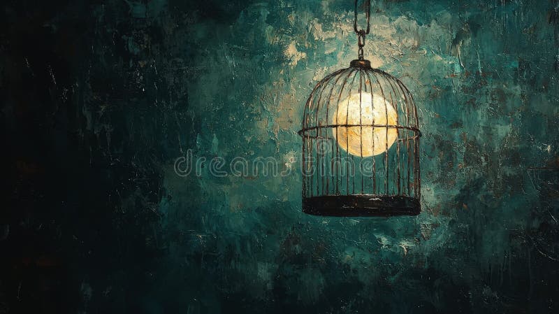 Bird Cage with a Glowing Light Illuminating the Interior of the Cage at ...