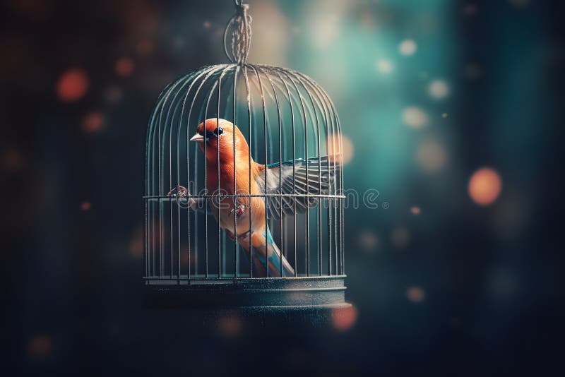 Bird in a Cage. Neural Network AI Generated Stock Illustration ...