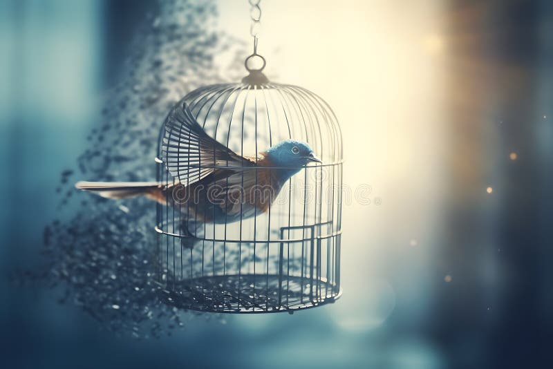 Bird in a Cage. Neural Network AI Generated Stock Illustration ...