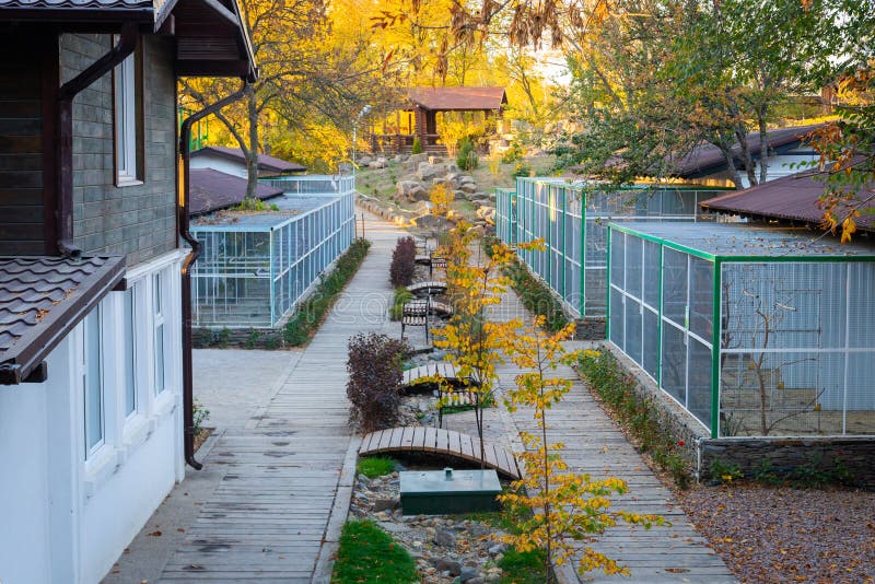 Bird Cages in the Outdoor Zoo with Benches Stock Image - Image of view ...