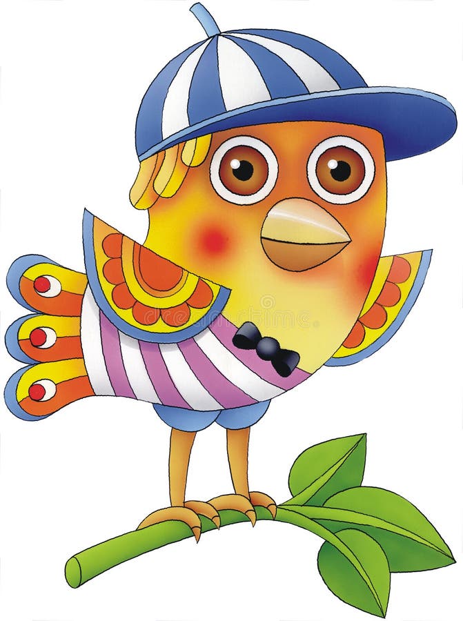 Bird with cap stock illustration. Illustration of childish - 9176800