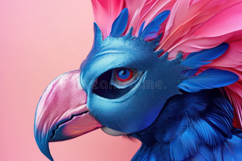 Bird in Carnival Mask with Pink and Blue Feathers. Generative AI Stock ...