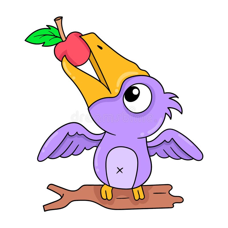 The Bird is Carrying an Apple in Its Beak, Doodle Icon Image Kawaii ...