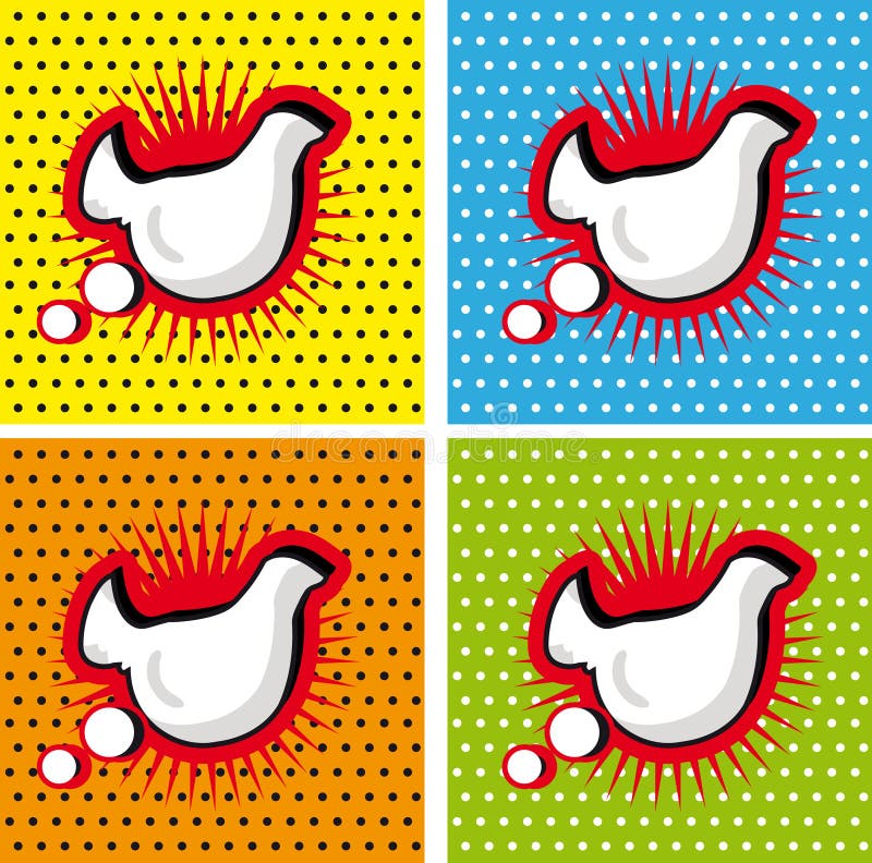 Bird Chicken Speech Bubble in Pop-Art Style Backgrounds Set Stock ...