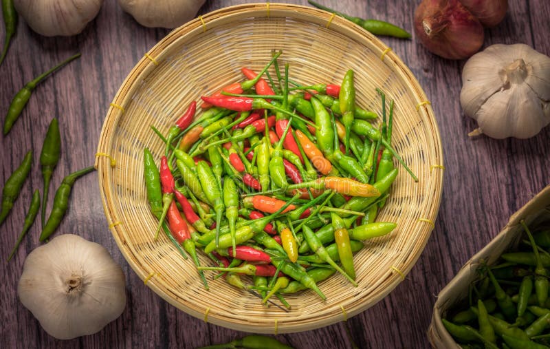 Bird Chilli in basket stock photo. Image of chili, freshness - 84101832
