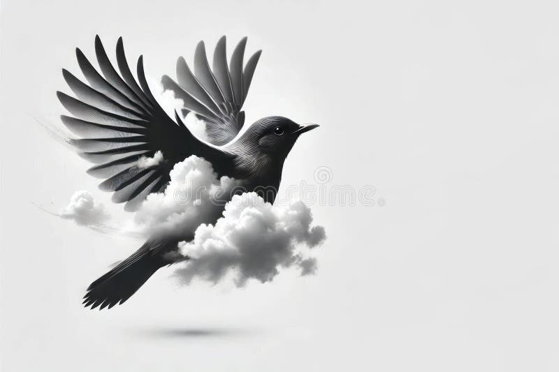 A Bird from the Clouds in Flight. Space for Text. Stock Image - Image ...