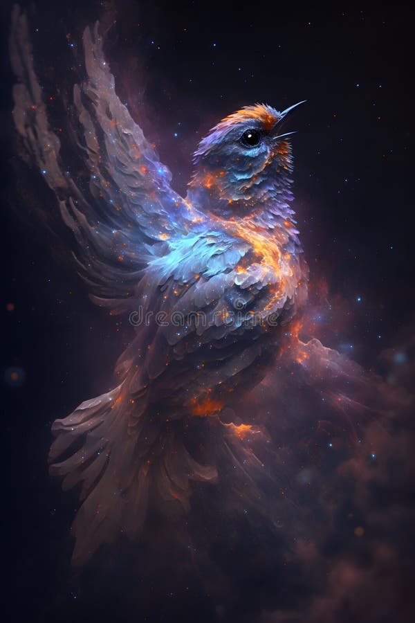 A Bird Connected To the Galactic Nebula. a Bird on a Black Background ...