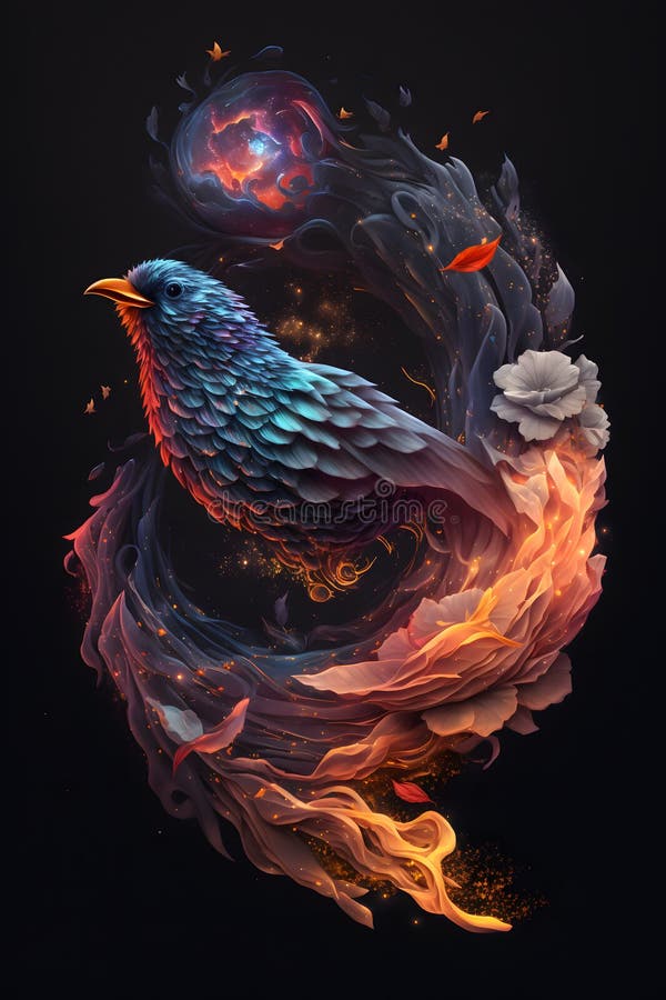 A Bird Connected To the Galactic Nebula. a Bird on a Black Background ...