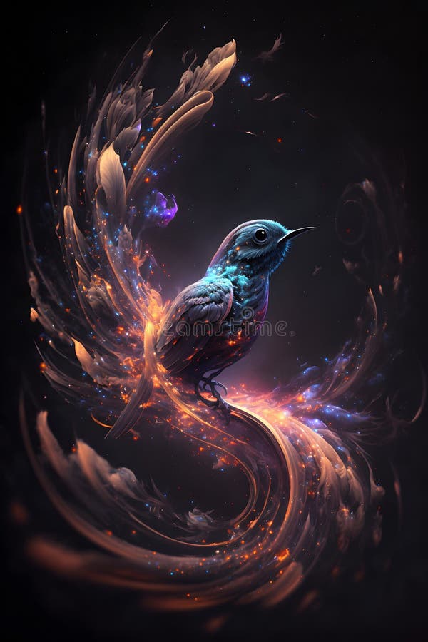 A Bird Connected To the Galactic Nebula. a Bird on a Black Background ...