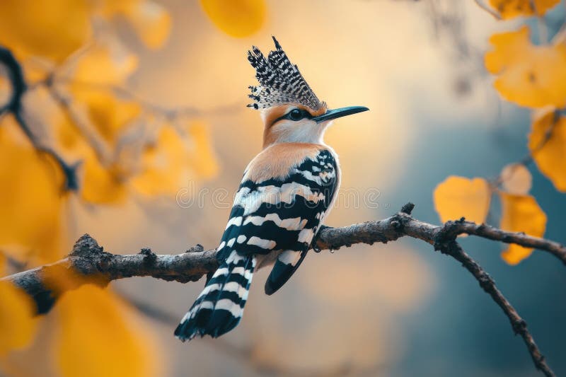 Bird with Crown on Tree Branch Stock Image - Image of creatures ...