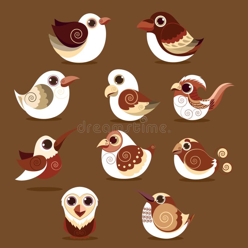 Bird Cute Cartoon Set Abstract Stock Vector - Illustration of happy ...