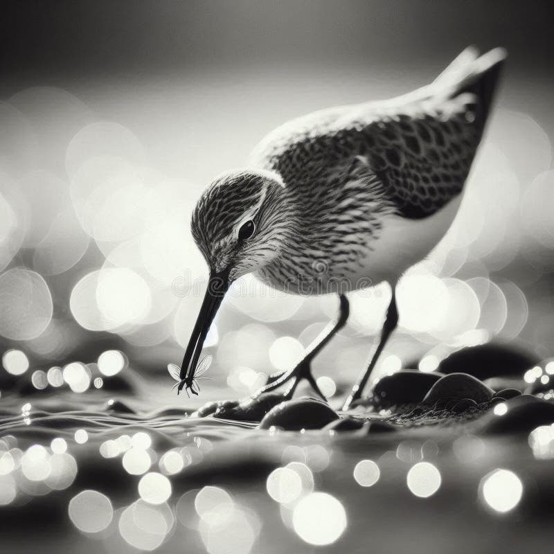 Bird and the Dance of Flies Stock Illustration - Illustration of beauty ...