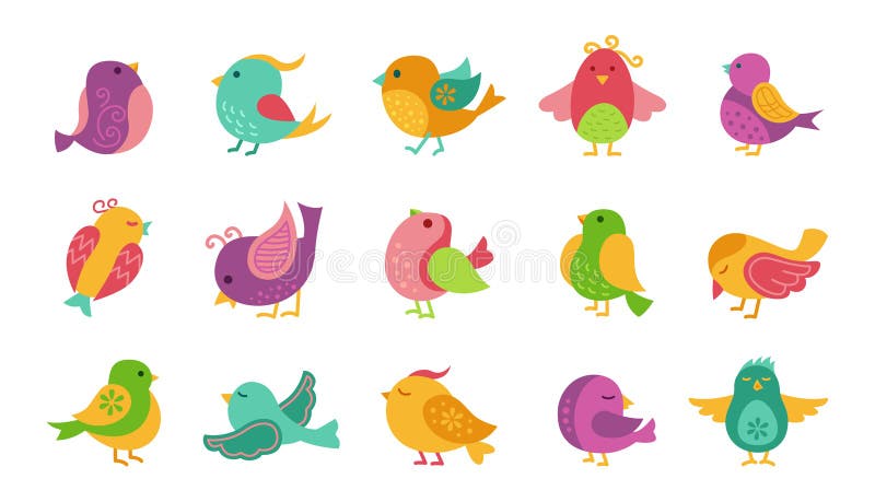 Bird in Different Pose Cartoon Set Cute Vector Stock Vector ...