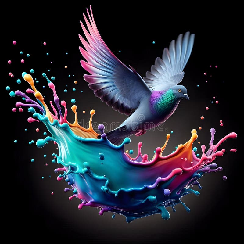 Bird Diving into a Multi-colored Water Surface Whereby Creating Complex ...