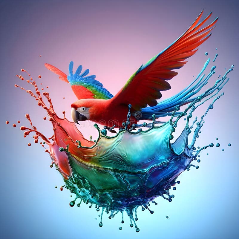 Bird Diving into a Multi-colored Water Surface Whereby Creating Complex ...
