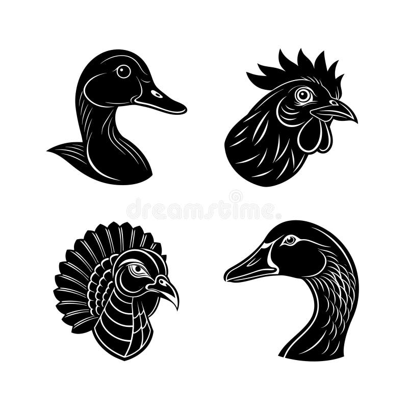 Bird, Domestic Animal Bird Head Vector Silhouette Bundle Stock Vector ...