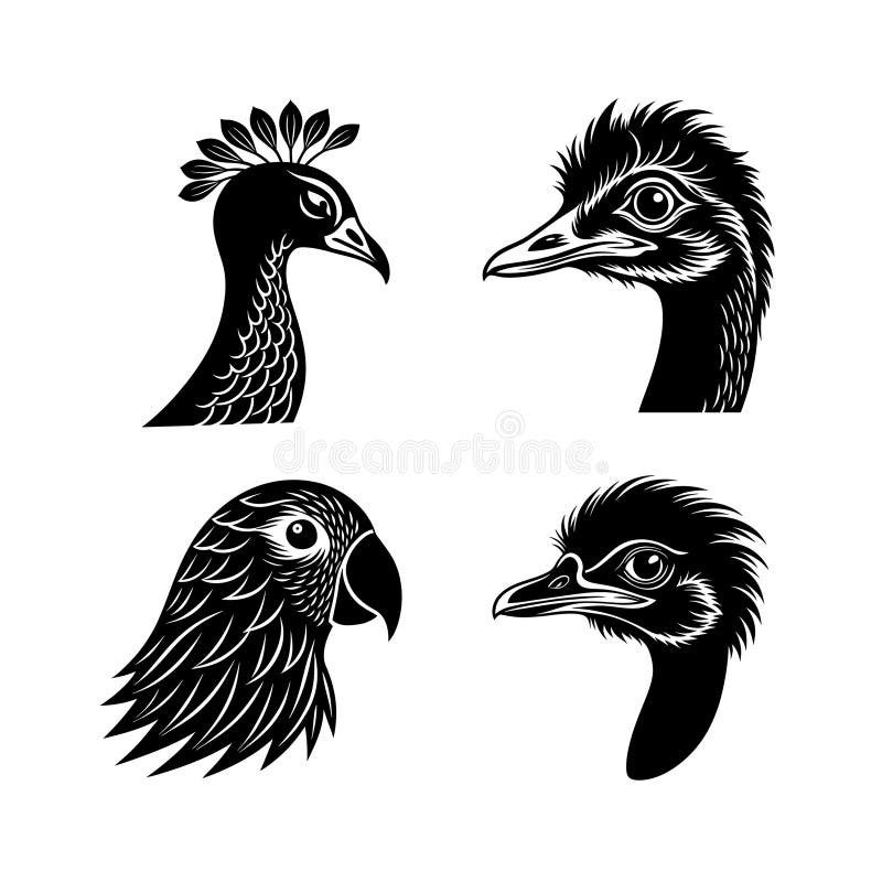 Bird, Domestic Animal Bird Head Vector Silhouette Bundle Stock Vector ...