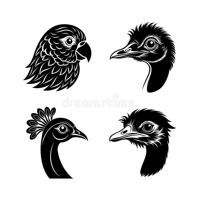 Bird, Domestic Animal Bird Head Vector Silhouette Bundle Stock ...