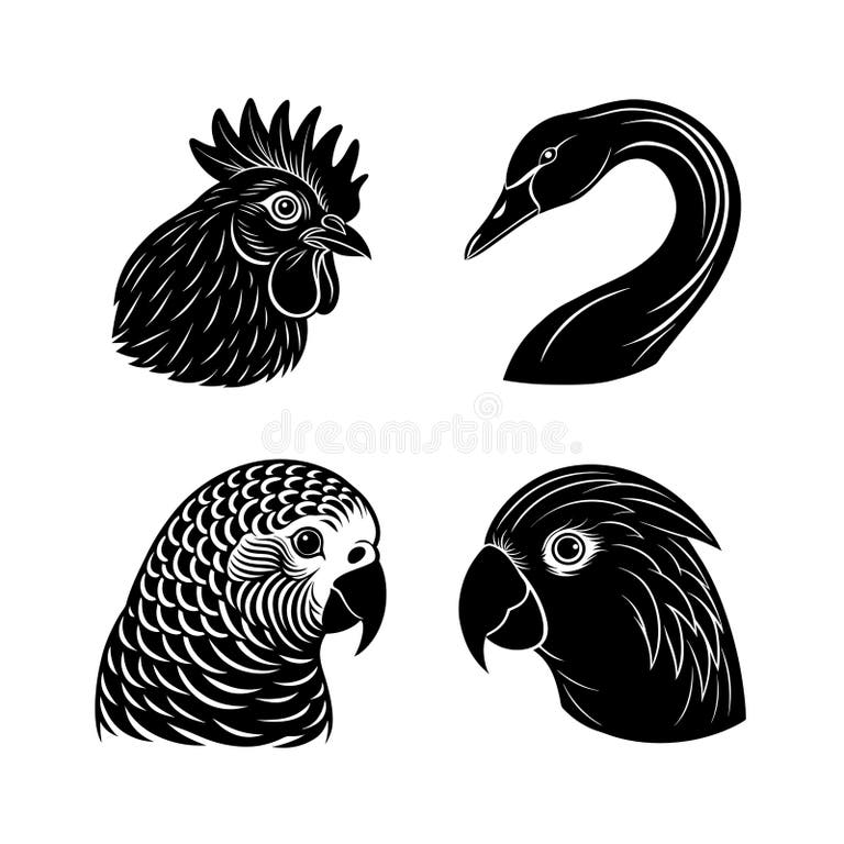 Bird, Domestic Animal Bird Head Vector Silhouette Bundle Stock Vector ...