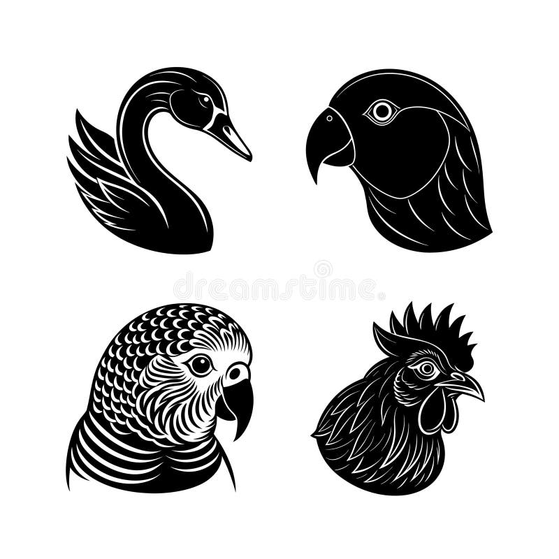 Bird, Domestic Animal Bird Head Vector Silhouette Bundle Stock Vector ...