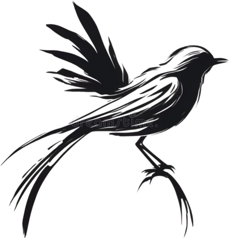 Bird, Drawing of a Bird Using the Japanese Brushstroke Technique. AI ...