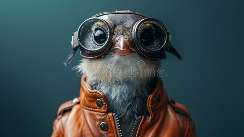 Bird Dressed As an Aviator with Goggles and a Leather Jacket. Stock ...