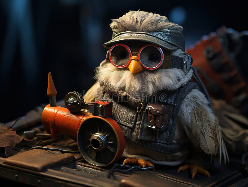 Bird Dressed As an Aviator Soaring with Style Stock Illustration ...