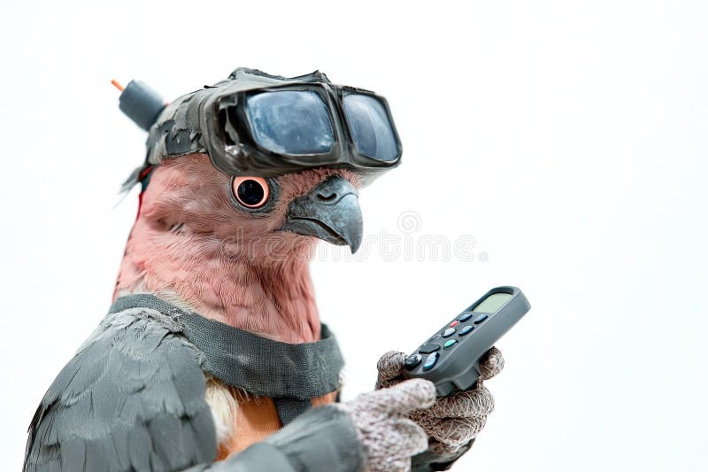 A Bird Dressed As a Delivery Drone Operator, Holding a Tiny Remote ...