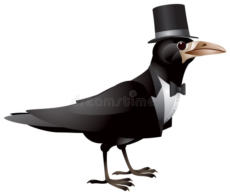 Bird Dressed in Black Tie and Top Hat Stock Vector - Illustration of ...