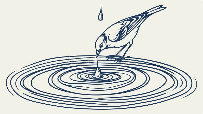 Bird Drinking from Water, Nature, Refreshment, Serenity, Vector Design ...