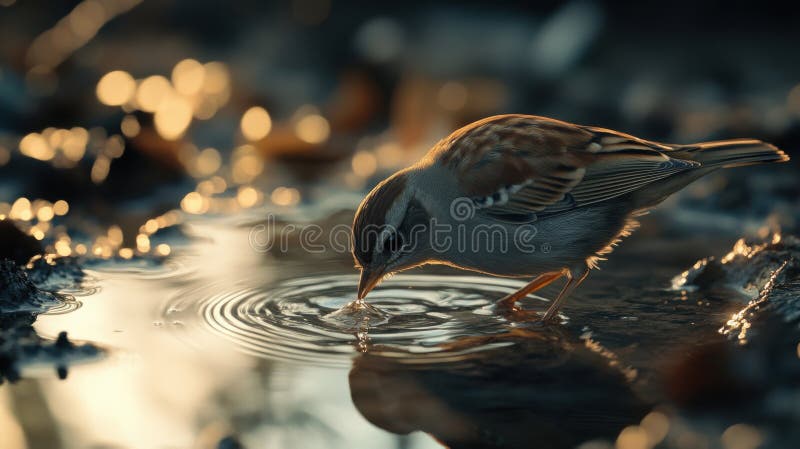 Bird Drinking Water from a Puddle on a Sunny Day in a Natural Outdoor ...