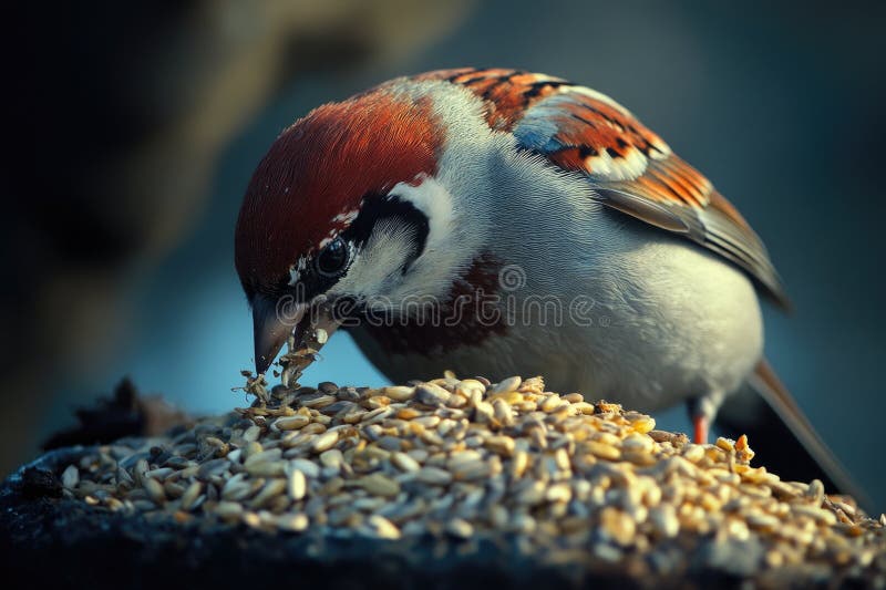A Bird Eats Seeds from a Bird Feeder Stock Photo - Image of greenery, food: 372006818