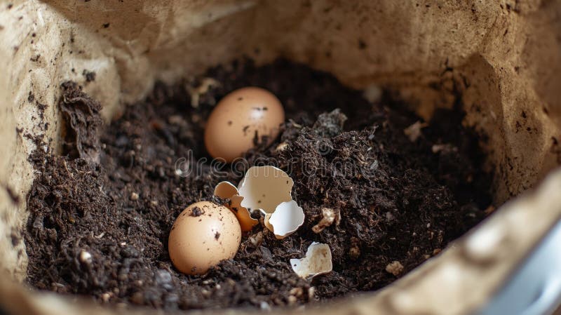 Bird Eggs in Nest with Broken Shells on Fresh Soil Background Stock ...