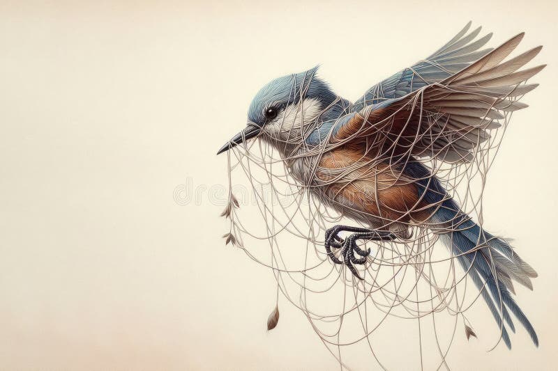 A Bird Entangled in Threads is a Symbol of Obstacles and the Struggle ...