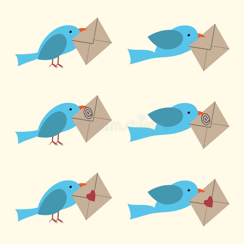 Bird with envelope set stock vector. Illustration of beautiful - 56208945
